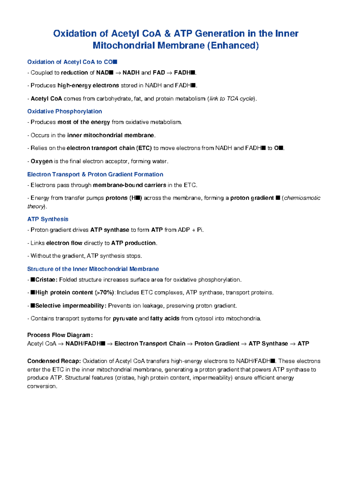Acetyl CoA ATP Generation Notes (Enhanced) - Oxidative Phosphorylation ...