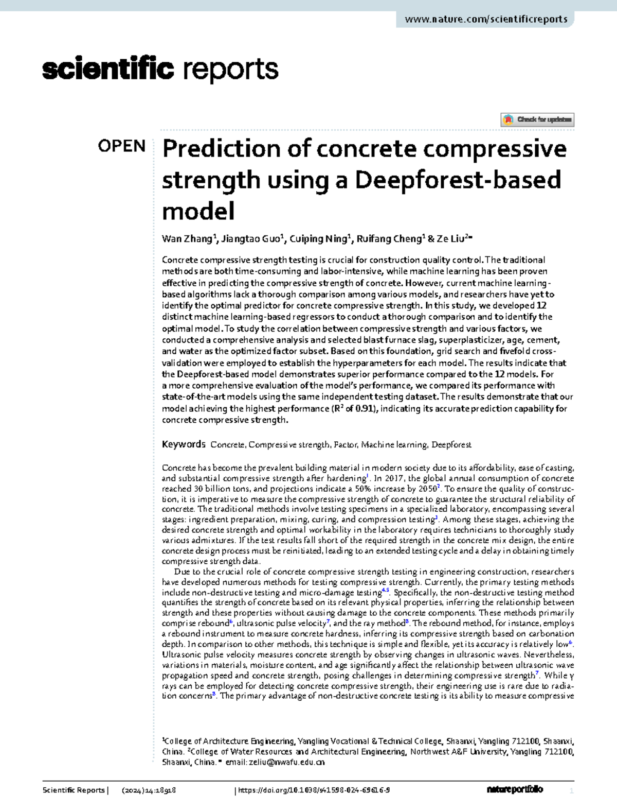 OPEN Prediction of Concrete Compressive Strength Using Machine Learning ...