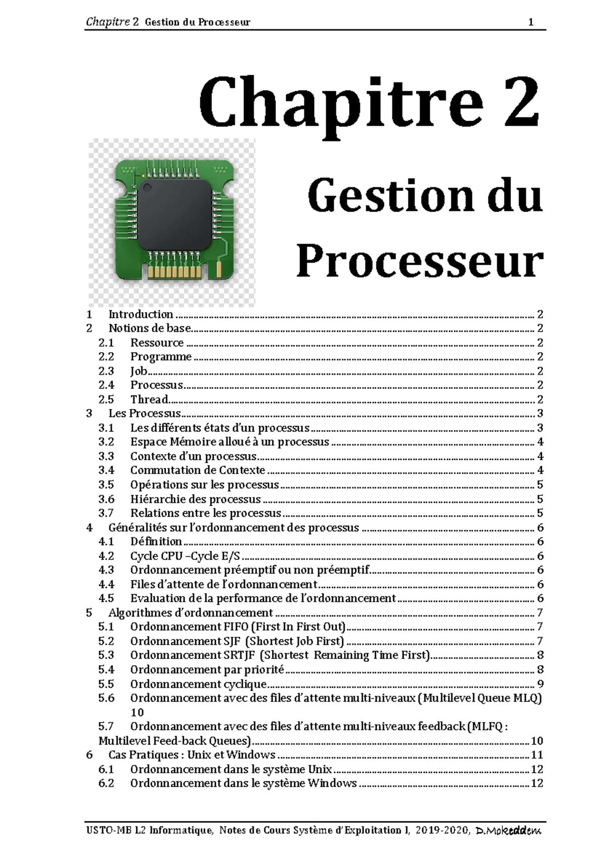 SEXP1 2019-2020 Chap2 Gestion du Processeur - Gestion du - Chapitre 1 Introduction Processeur 2 ...