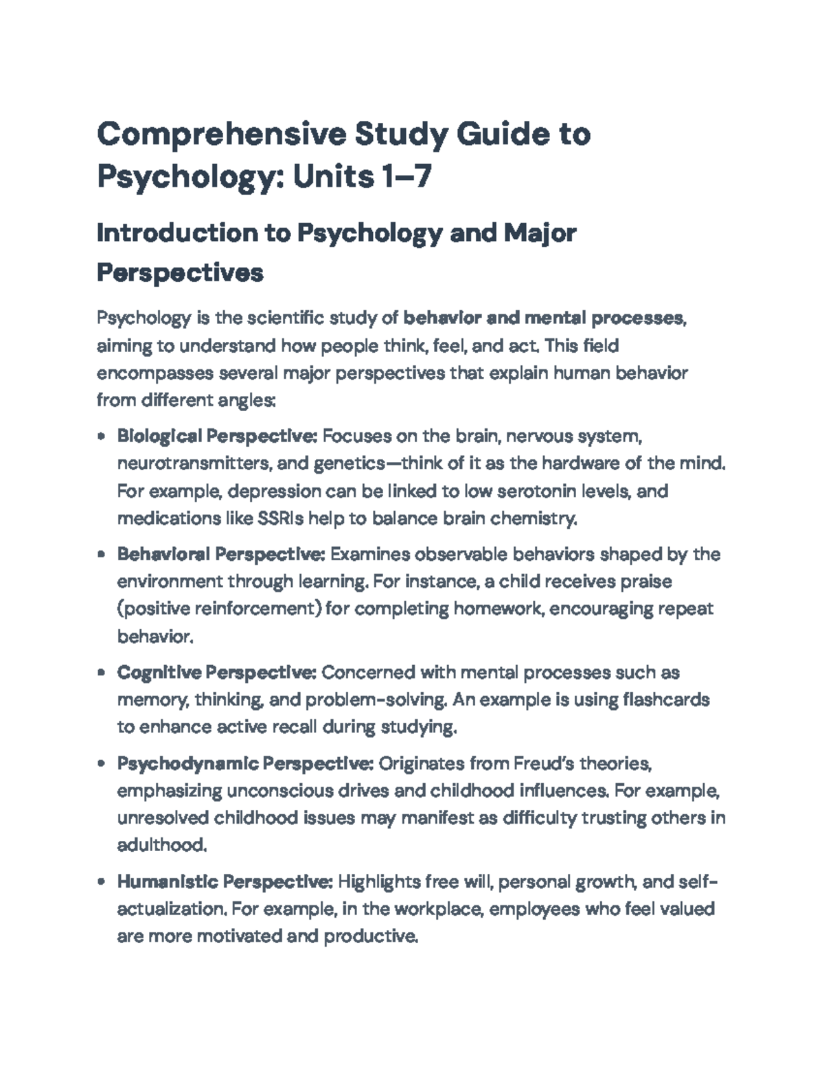 Comprehensive Study Guide for Psychology: Units 1-7 Essentials - Studocu