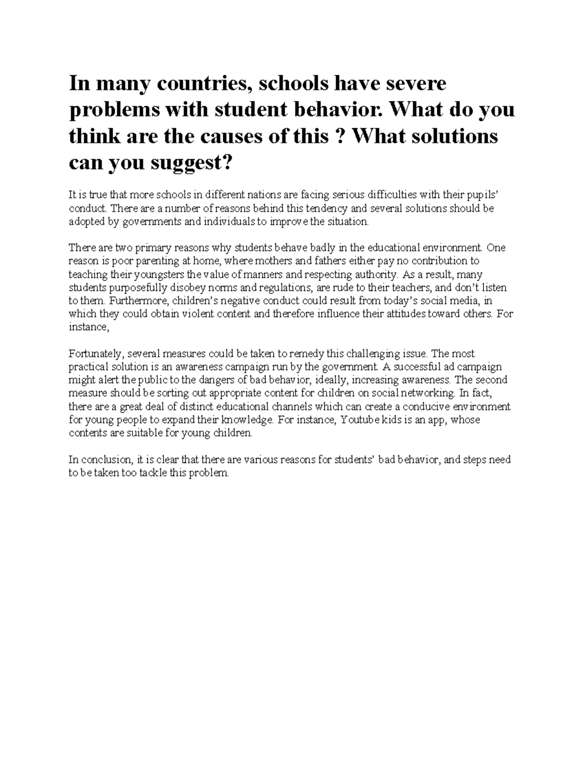 Causes and Solutions for Student Behavior Issues - ISB Essay Notes ...