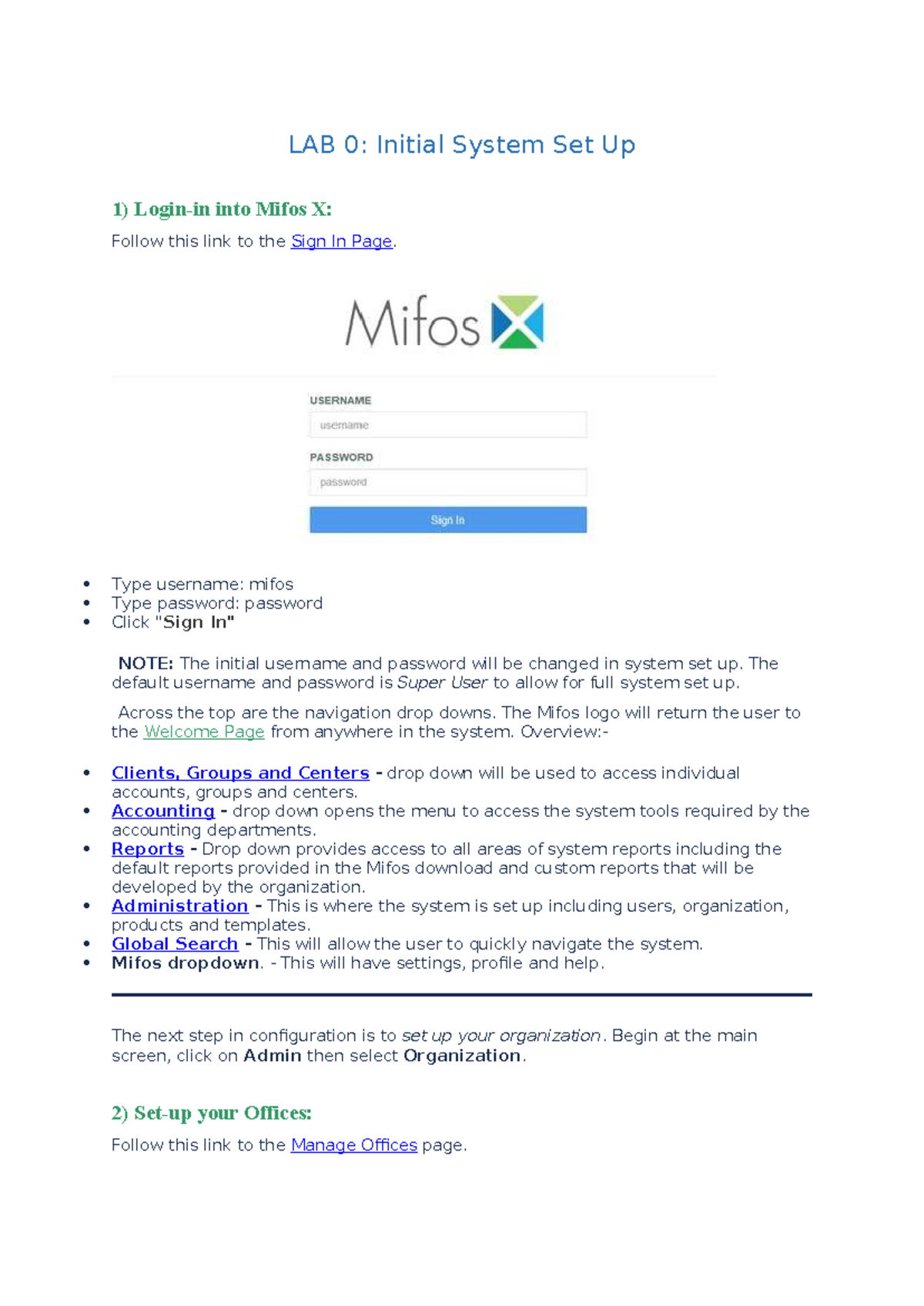 LAB 0: Initial System Setup for Mifos X Configuration - Studocu