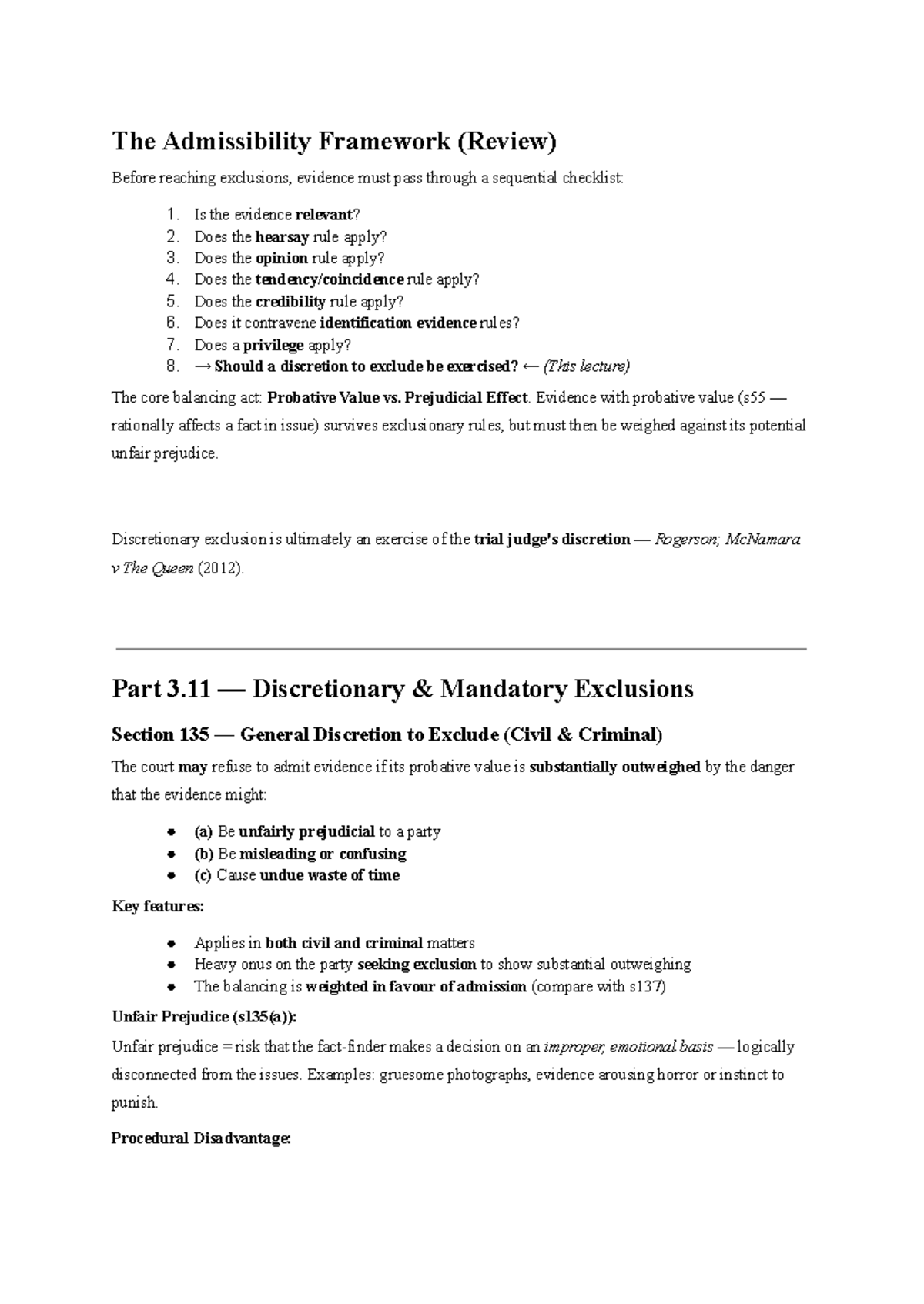 W12: Admissibility Framework & Evidence Exclusions (Lecture Review ...