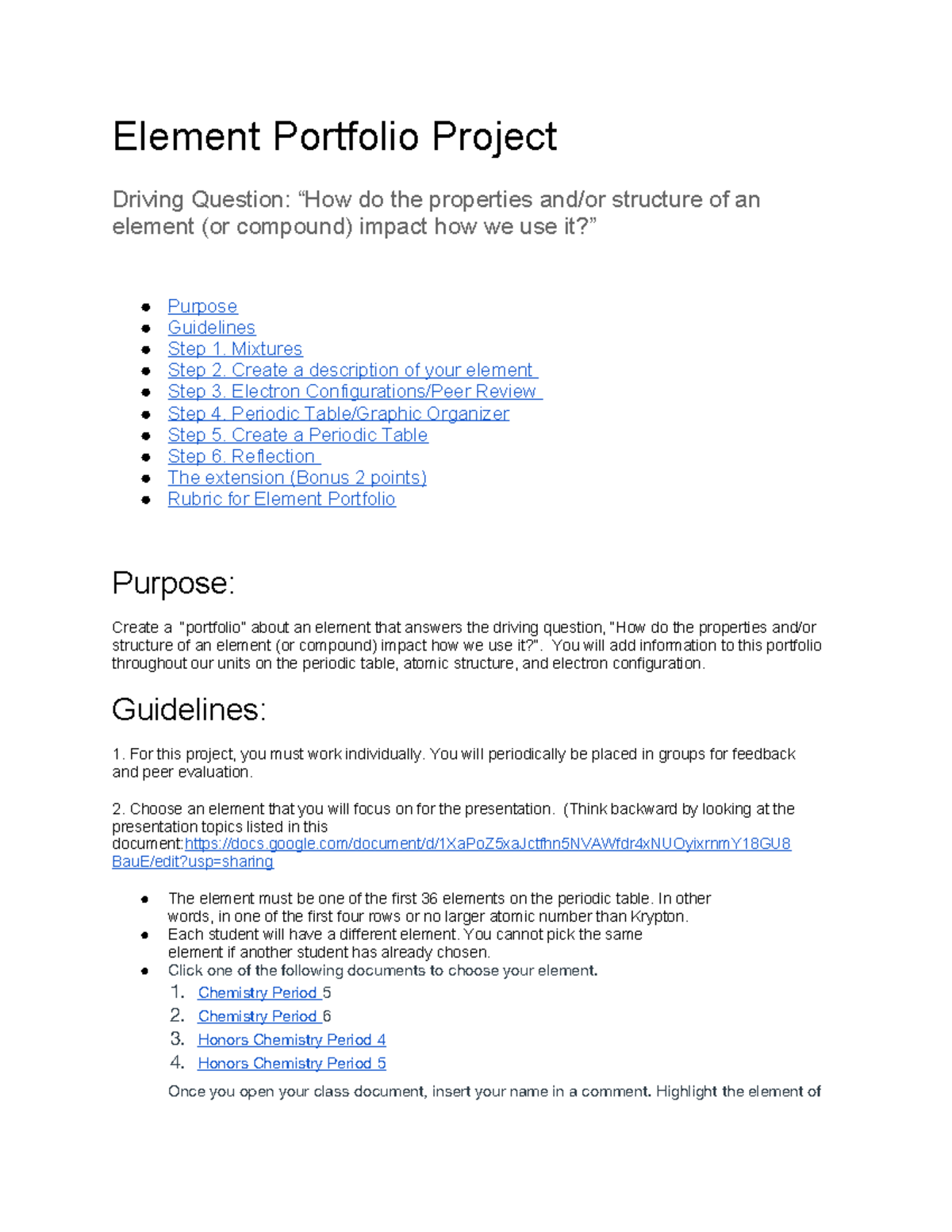 Element Portfolio Project: Exploring Properties and Uses of Elements ...