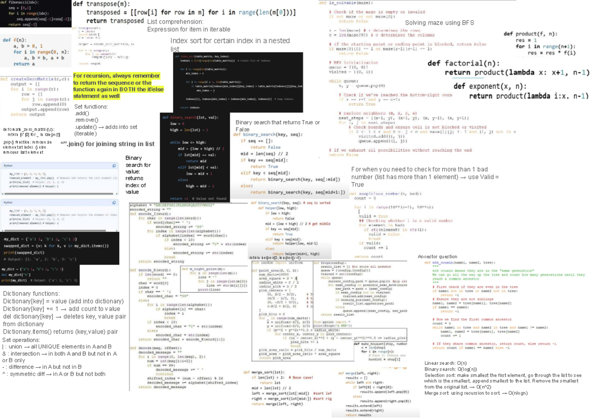 Final Exam Cheatsheet for CS1010E: Key Concepts & Techniques - Studocu