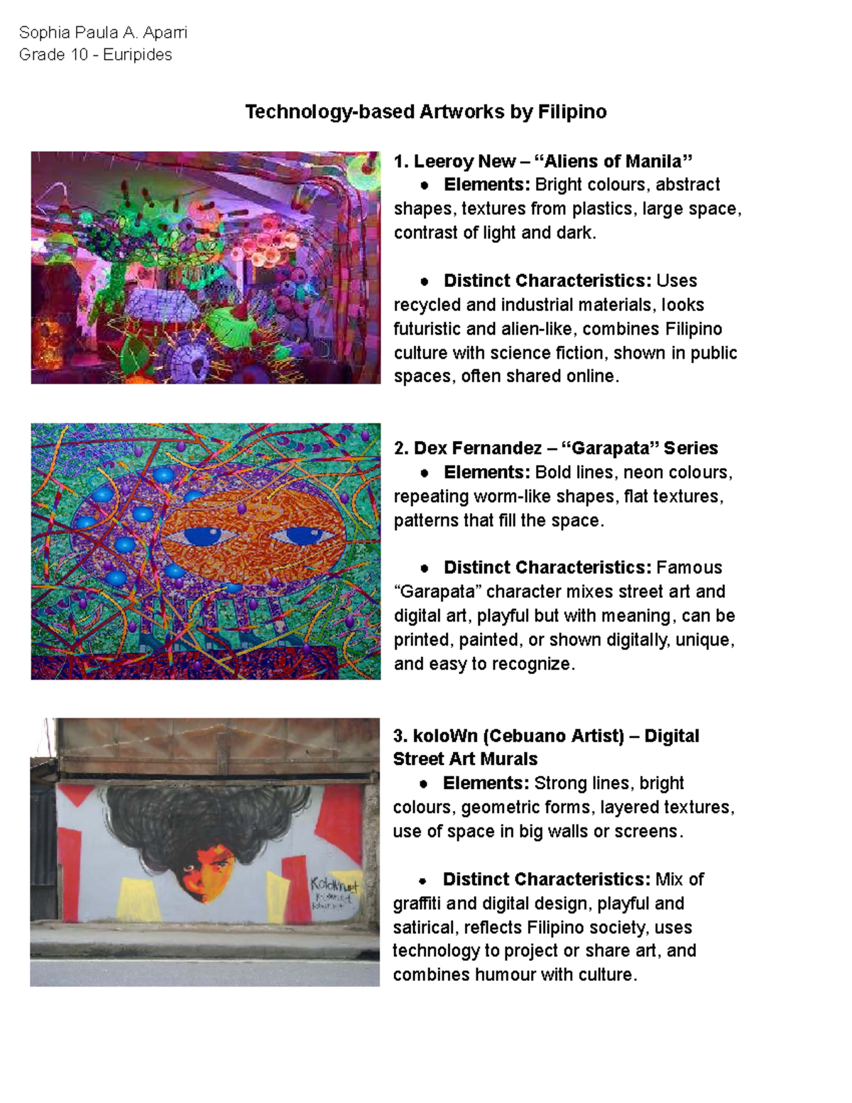 Grade 10 Filipino 1: Analysis of Contemporary Artworks - Studocu