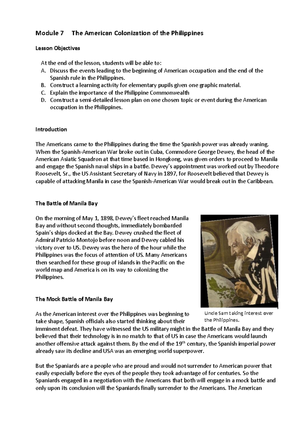 Module 7: The American Colonization of the Philippines - Lesson Plan ...