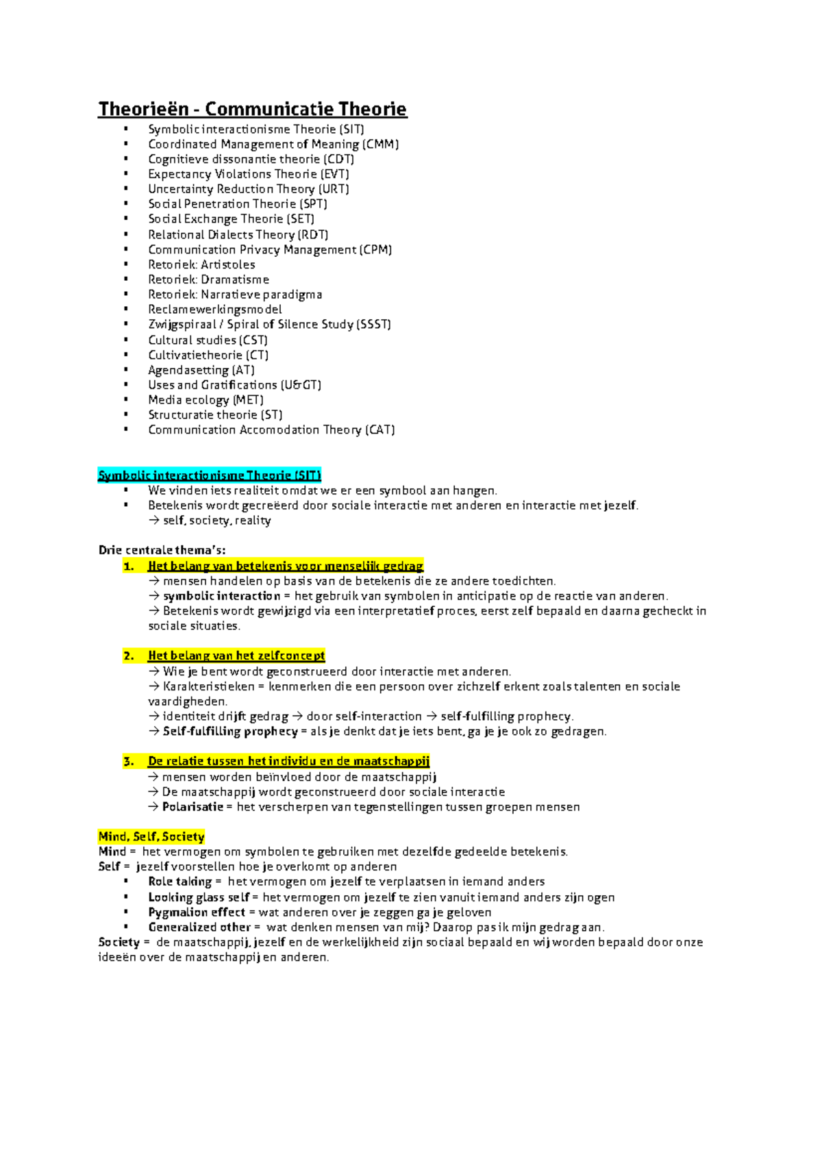 Samenvatting Communicatietheorie (D) - Belangrijkste Theorieën en ...