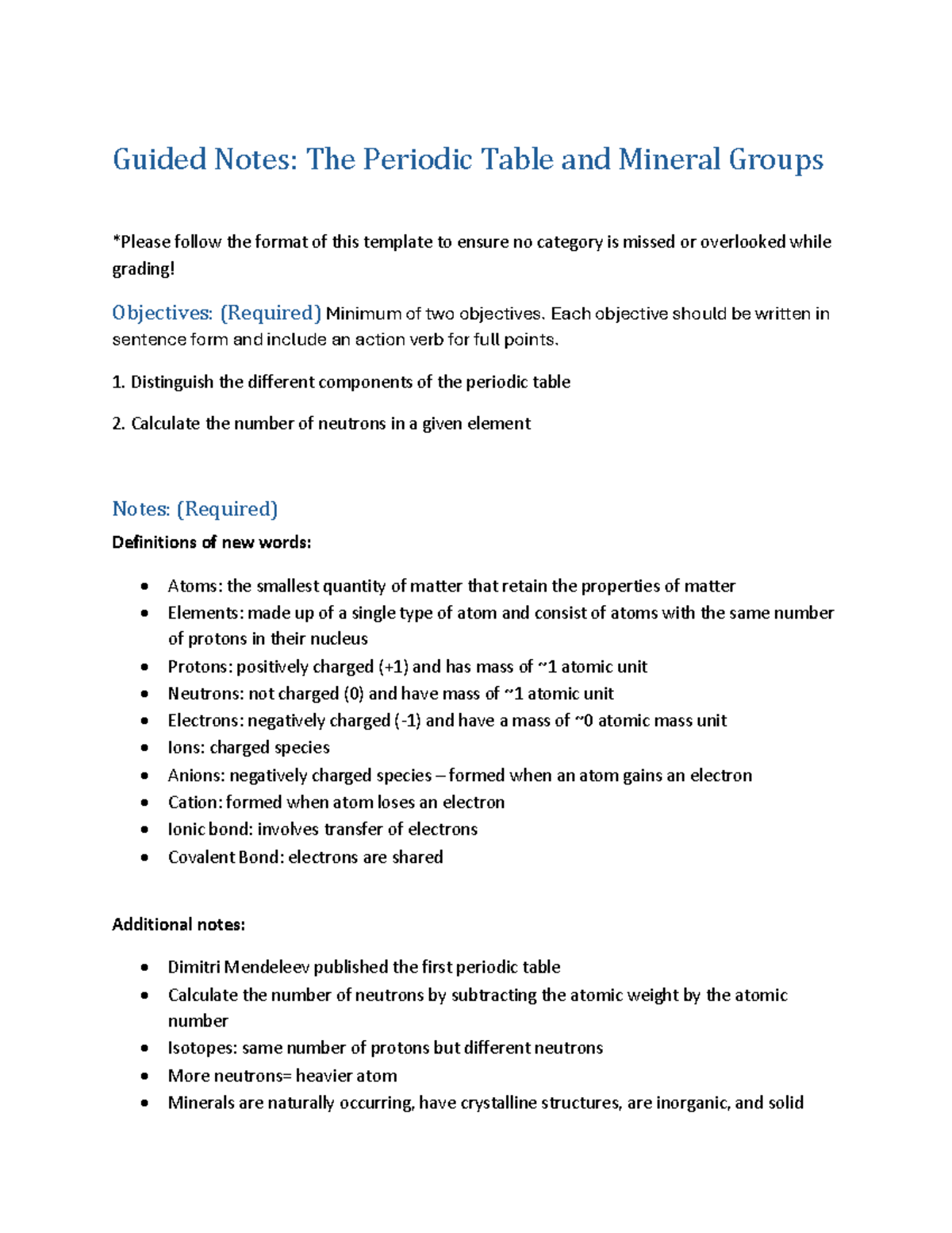 Guided Notes: The Periodic Table, Mineral Groups & Rock Cycle - Studocu