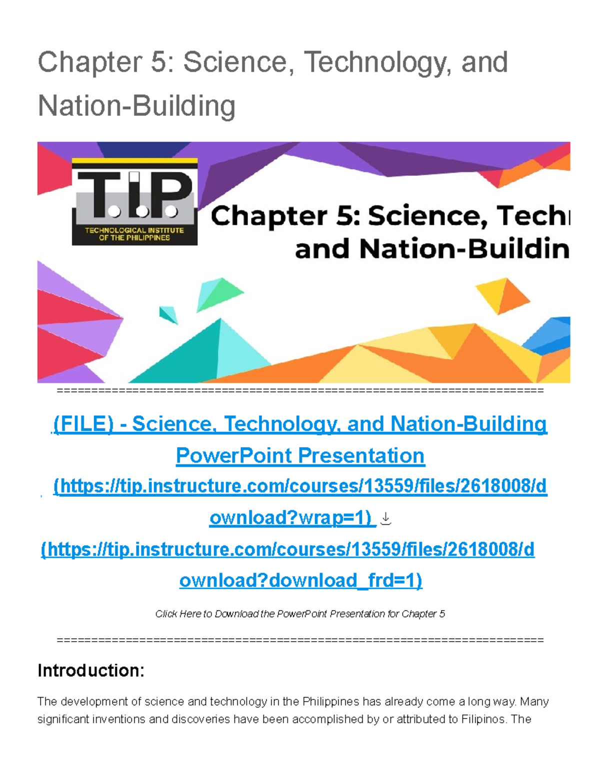 Chapter 5 Science, Technology, and Nation-Building GEC 007- Science ...