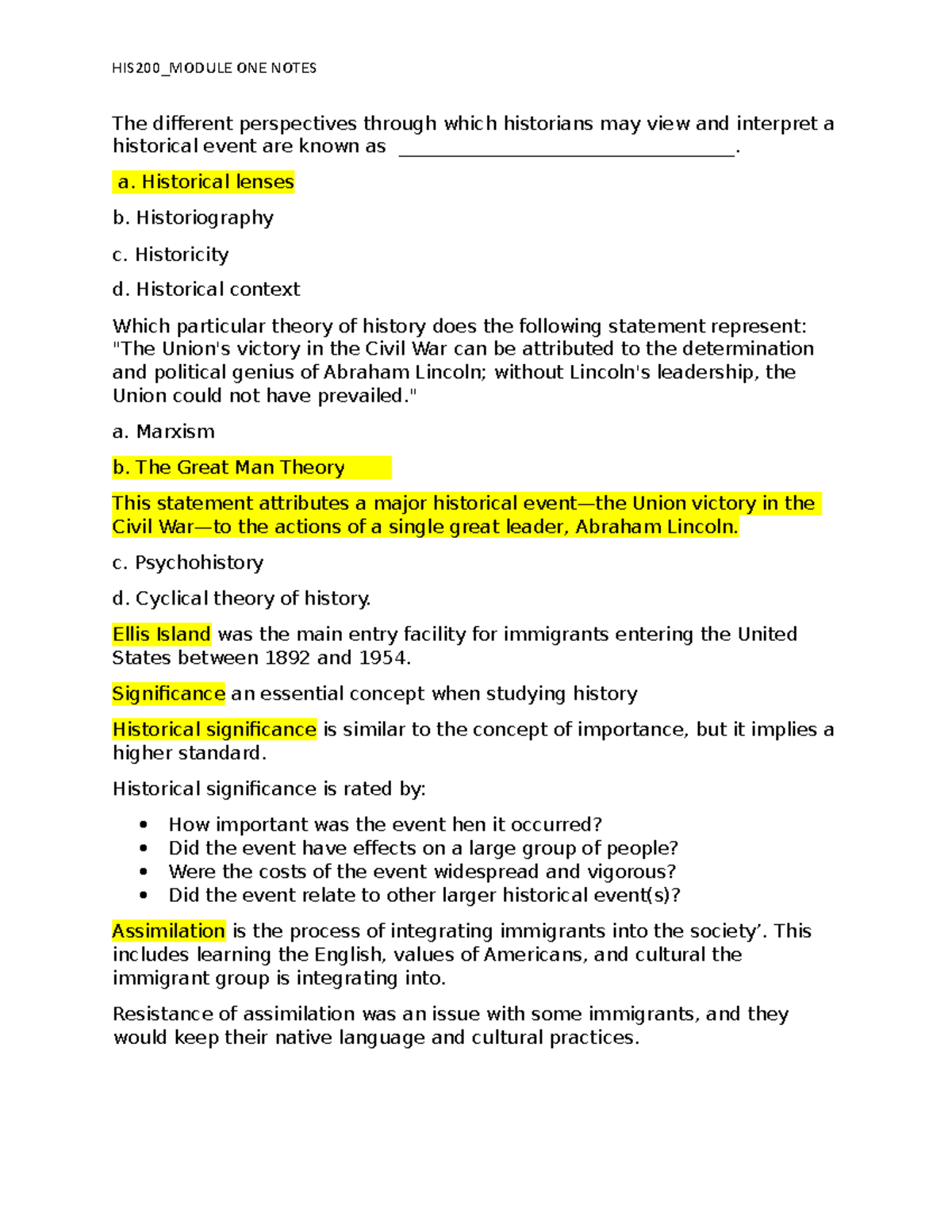 HIS200 Notes - The different perspectives through which historians may ...