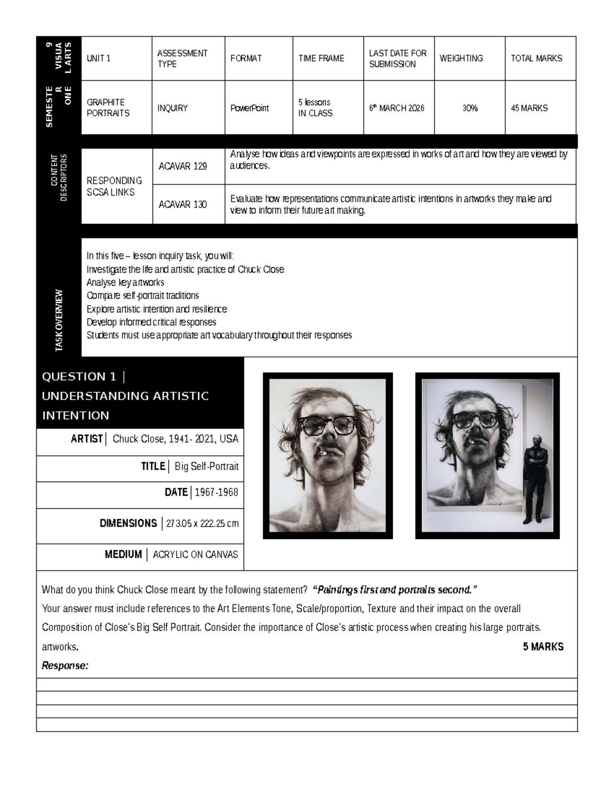 9 ACAVAR 129 Art Task 1: Chuck Close - Critical Analysis & Inquiry ...