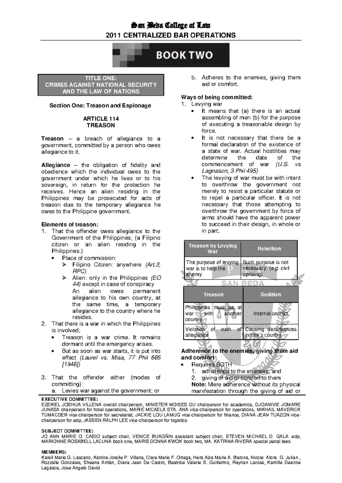 Criminal Law Book Two: Crimes Against National Security Insights - Studocu