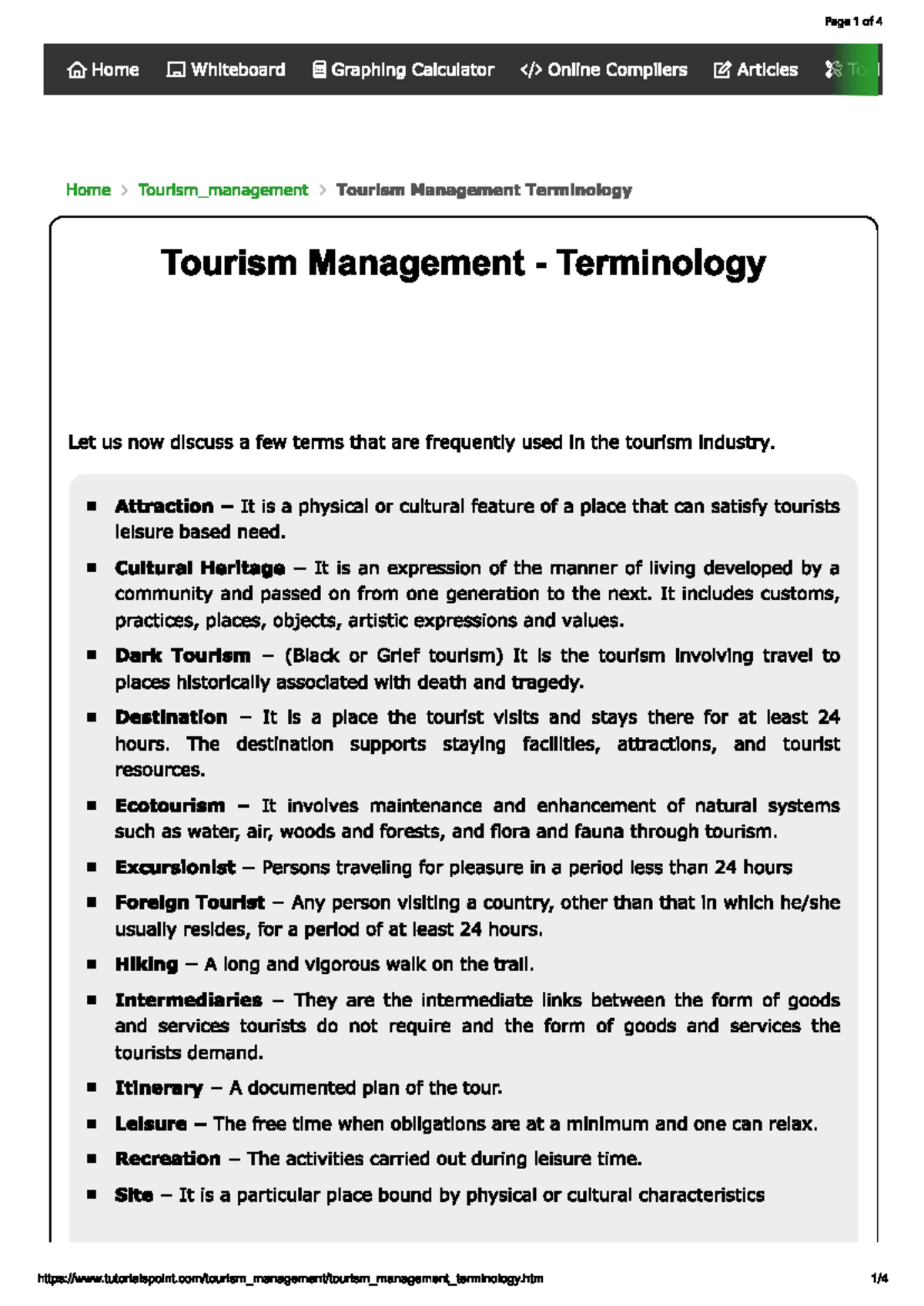 Tourism Management (TM101) Key Terminology Overview - Studocu