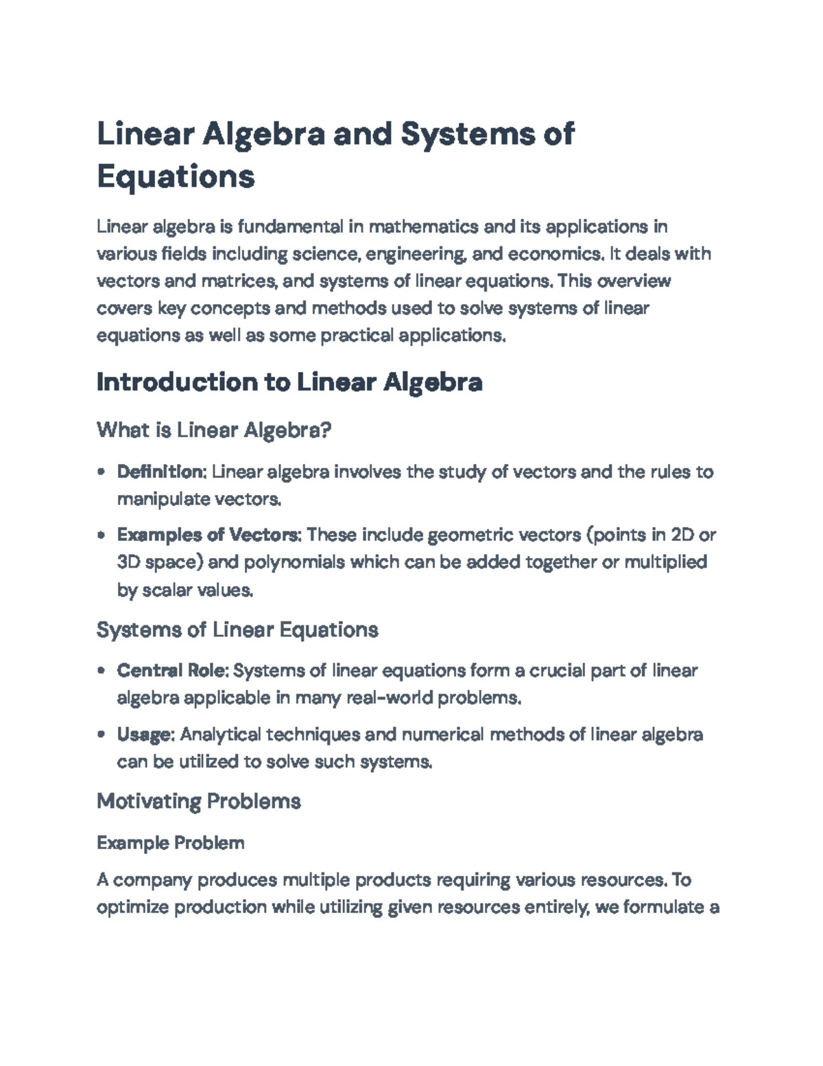 Linear Algebra: Key Concepts & Methods for Solving Equations - Studocu