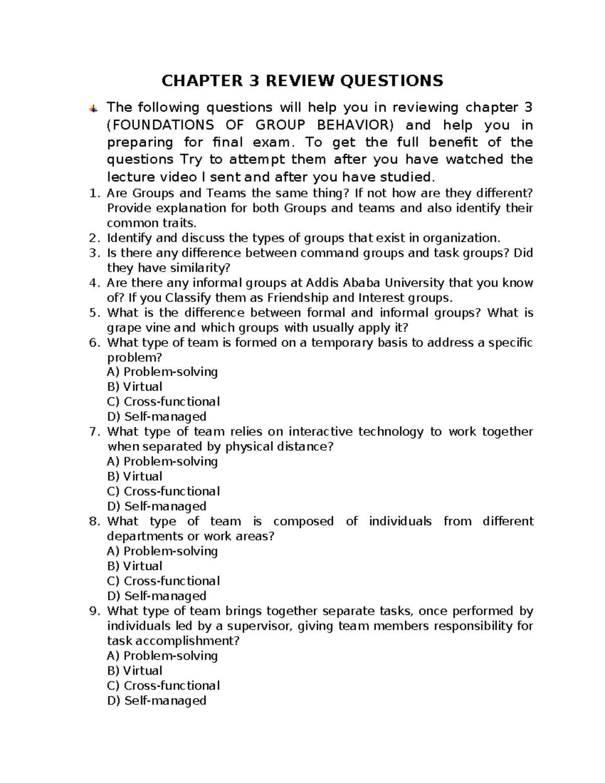 Chapter 3 Review Questions - CHAPTER 3 REVIEW QUESTIONS The following ...