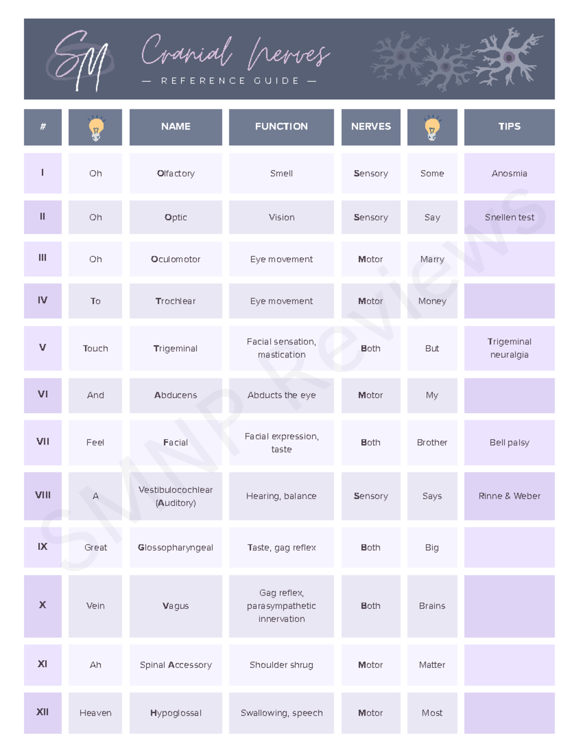 Cranial Nerves Reference Guide - Crany Notes - Studocu