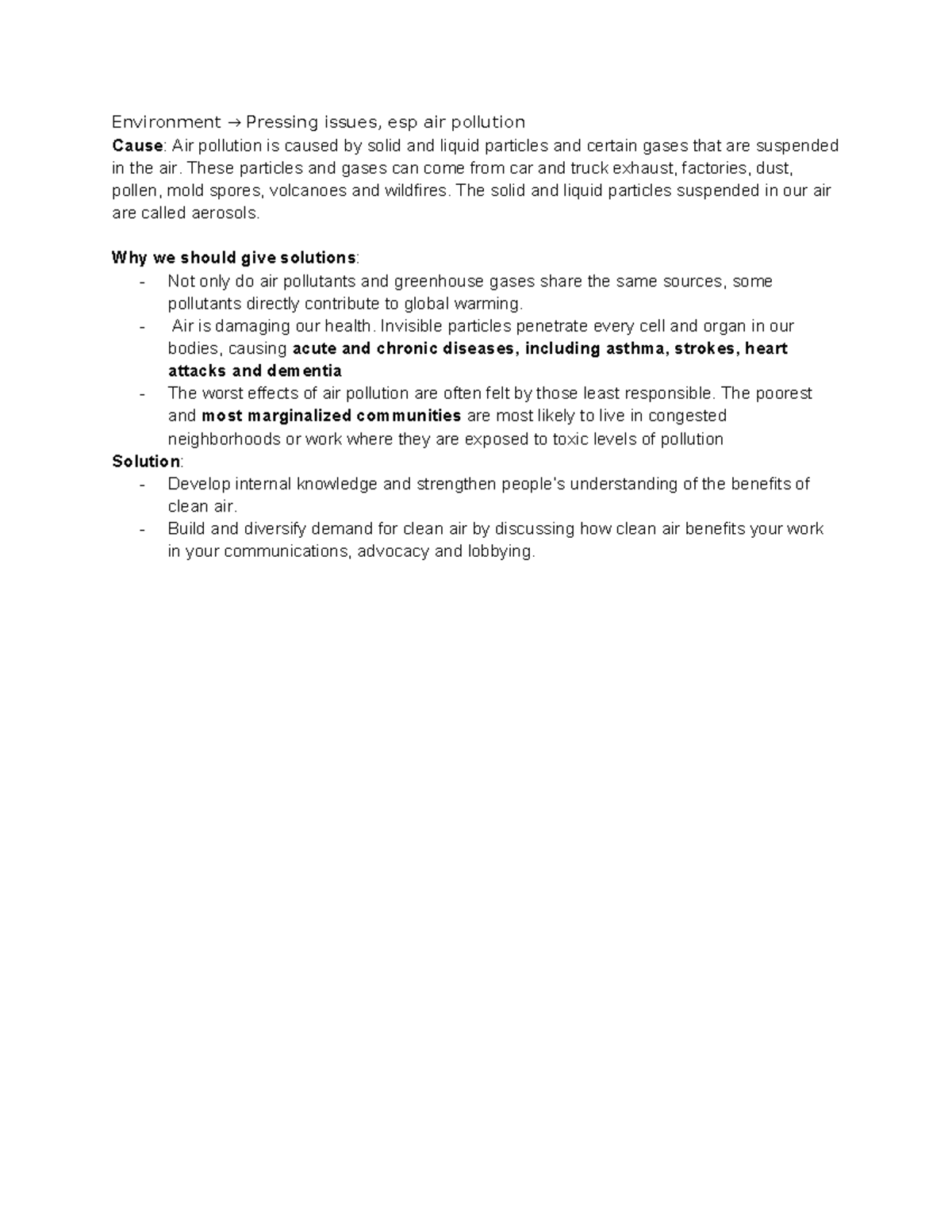 Pollution - Environment → Pressing issues, esp air pollution Cause: Air ...