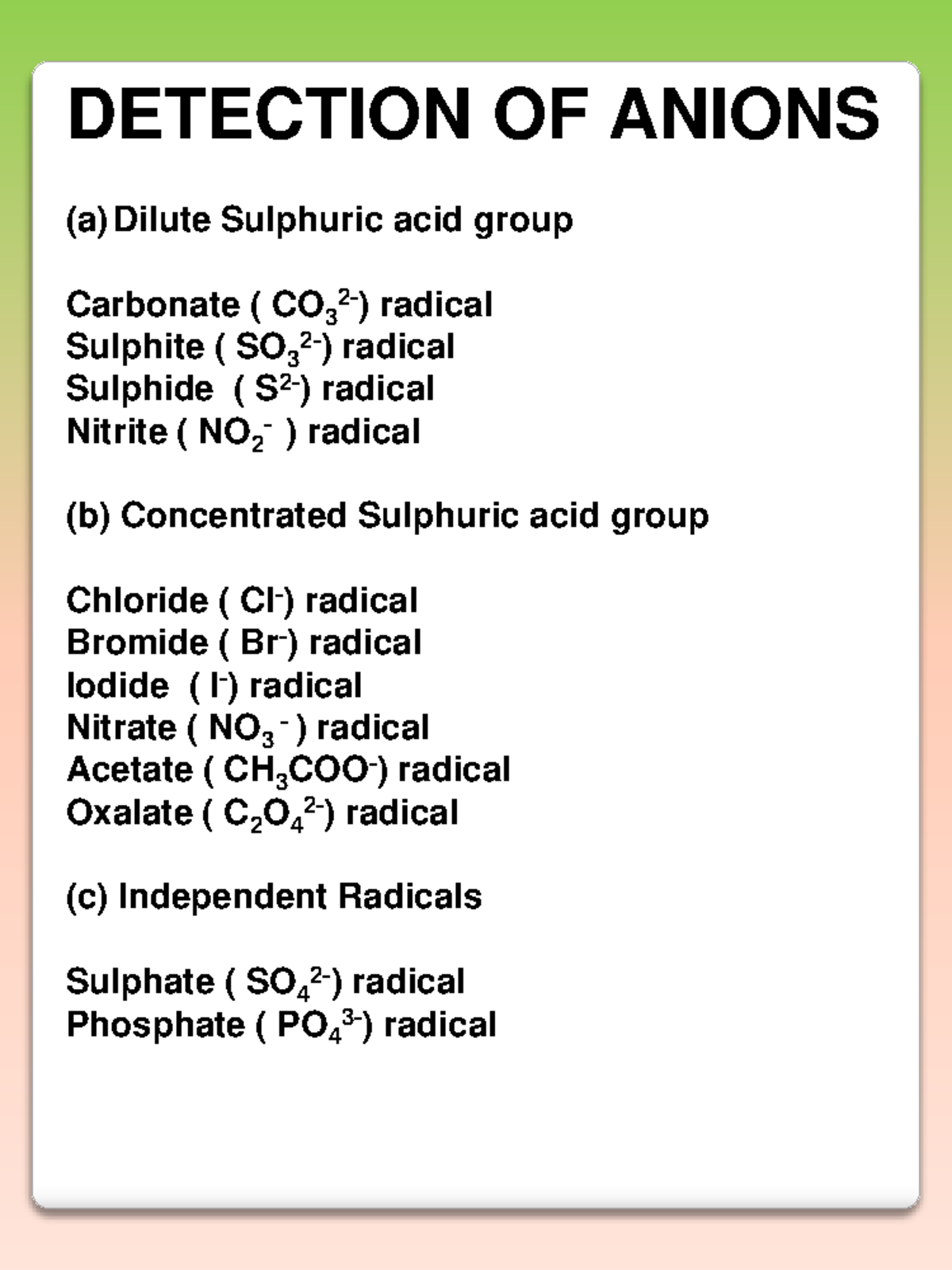 CHEM 101: Anion Detection Experiments and Confirmatory Tests - Studocu