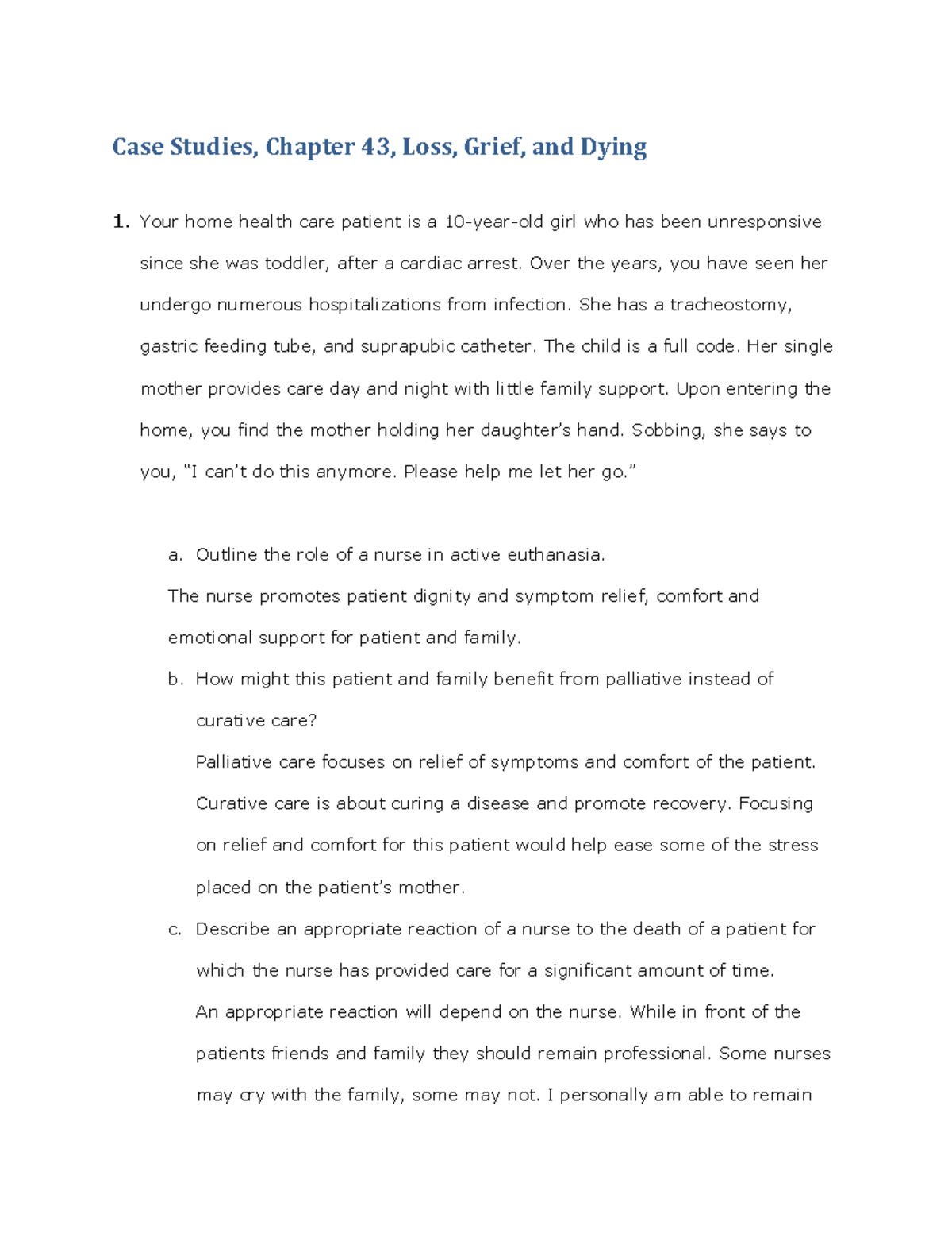 Case Study: Death & Dying in Healthcare (Chapter 43) - Studocu