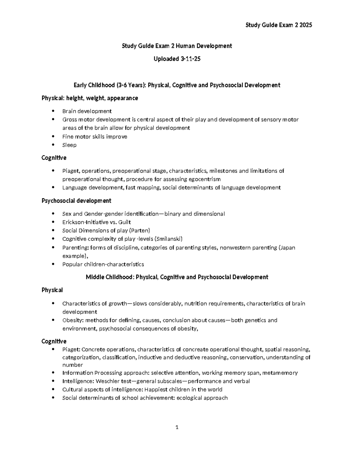 Study Guide for Exam 2: Human Development (HD 101) - Studocu