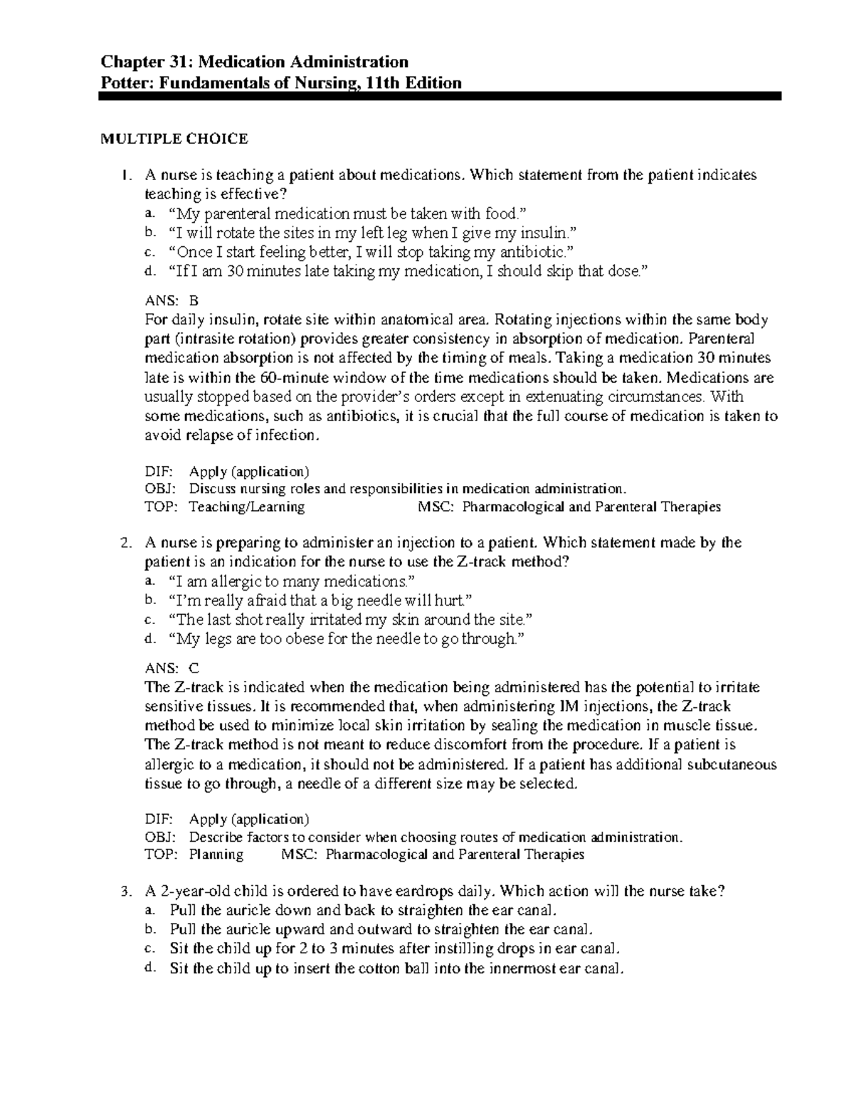 31 - Medication Administration Quiz Questions with Rationales for ...