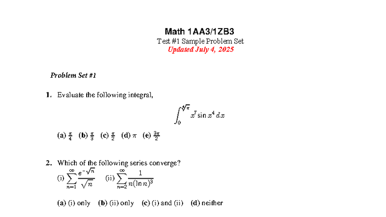 Sample Test 1 - Calculus II Practice Problems (Calc 2) - Studocu