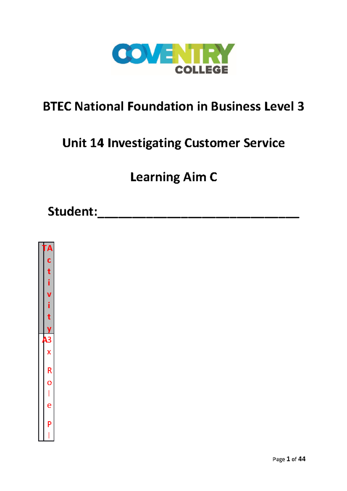 BTEC Level 3 Unit 14 Assignment 2: Learning Aim C Workbook - Studocu
