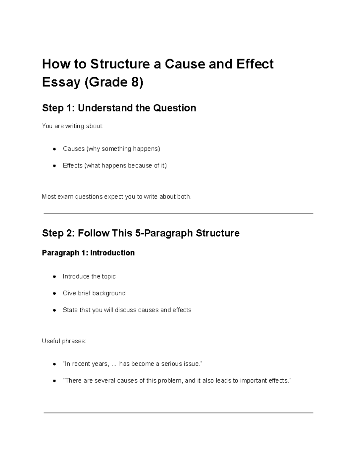 Cause and Effect Essay Structure Guide (ESL Stage 8) - Studocu