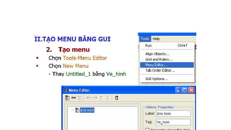II.TAO MENU BANG GUI: Hướng Dẫn Tạo Menu và Hàm Kích Hoạt - Studocu