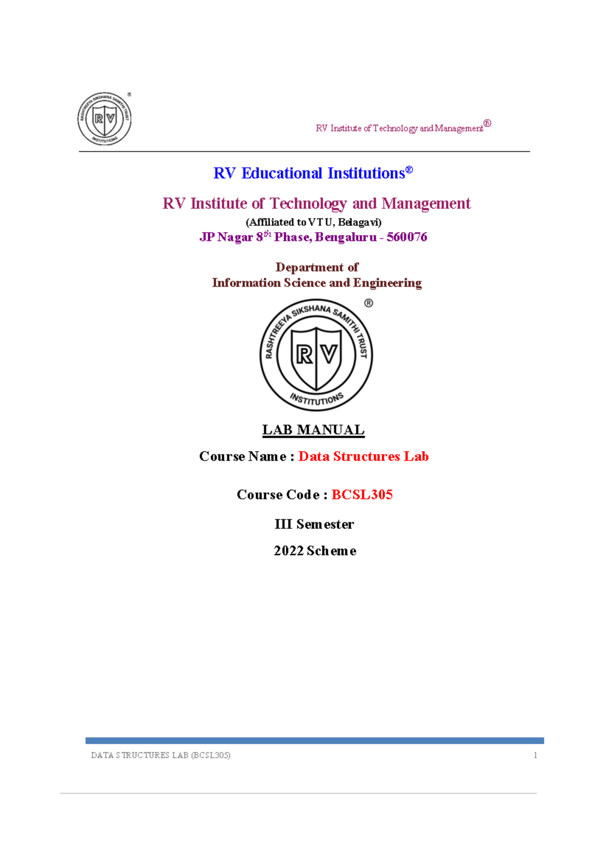 DATA STRUCTURES LAB MANUAL (BCSL305) - Practical Programming in C - Studocu