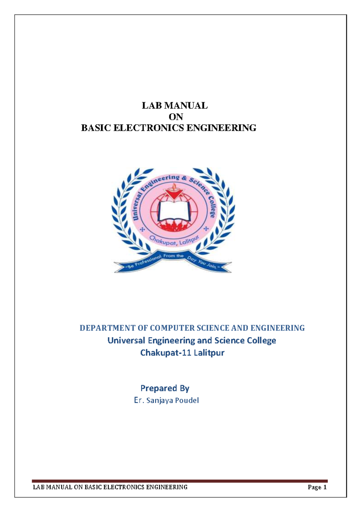 Basic electronics lab manaul - LAB MANUAL ON BASIC ELECTRONICS ENGINEERING DEPARTMENT OF ...