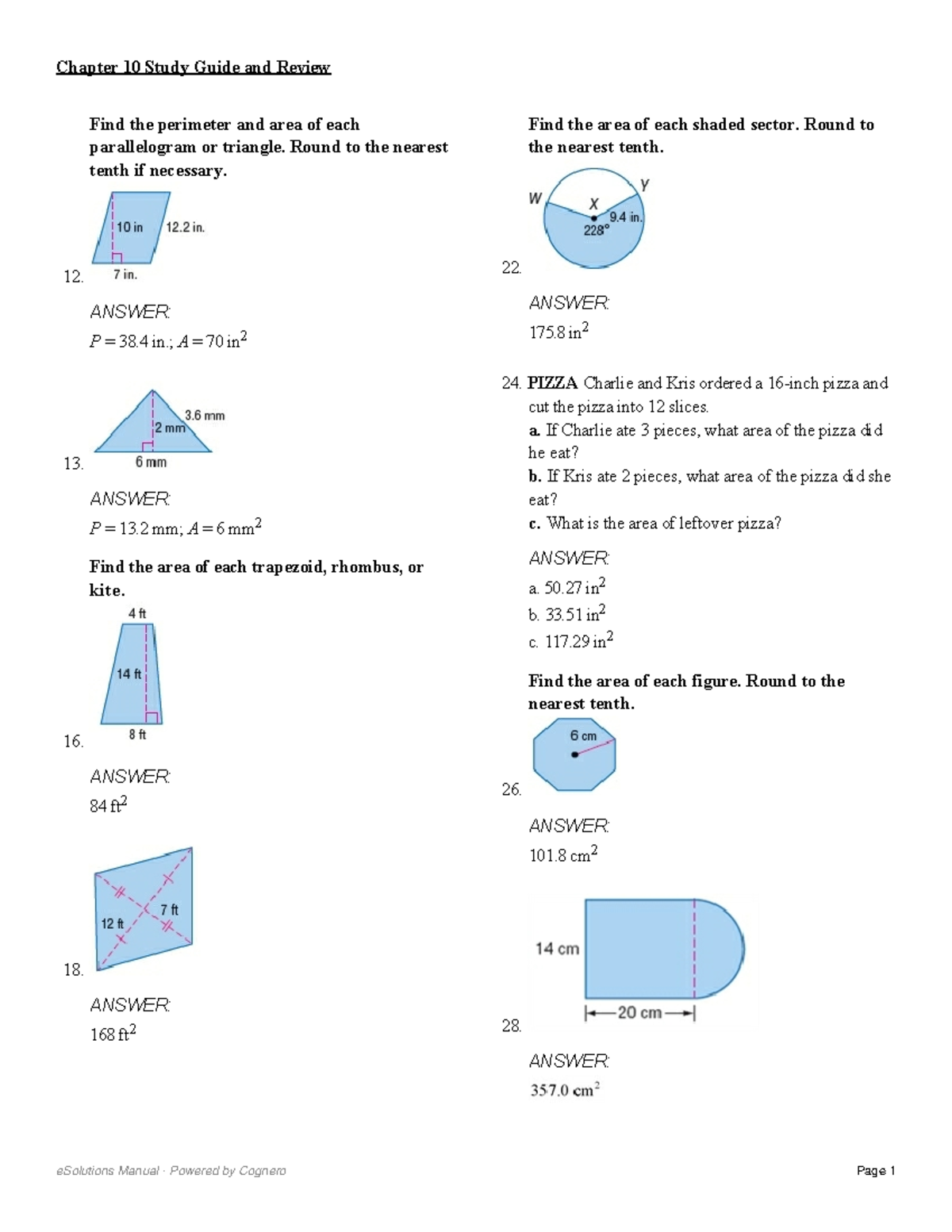 Ch. 10 Review HW Answer Key: Area & Perimeter of Shapes - Studocu