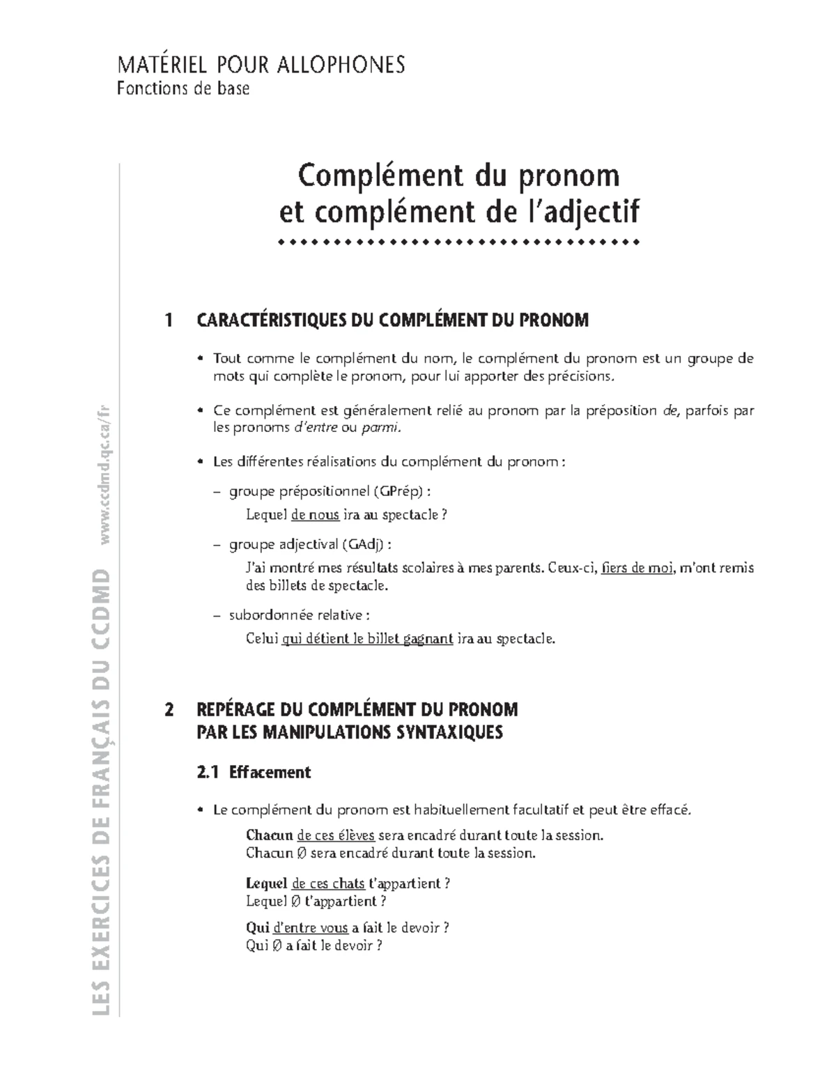 3 complement de phrase - cours complet - 1 RUBRIQUE GRAMMATICALE ccdmd ...
