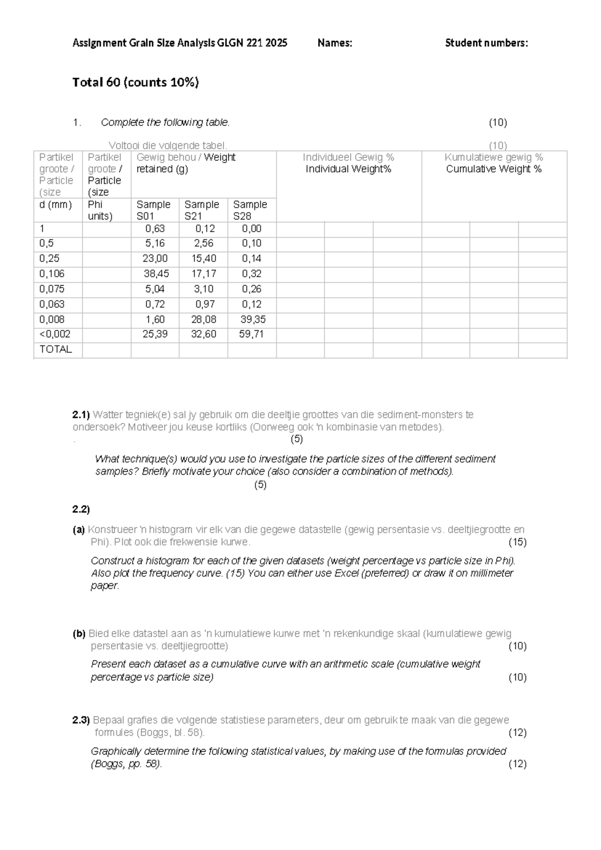 Grain Size Analysis Assignment GLGN 221 - 2025 - Studocu