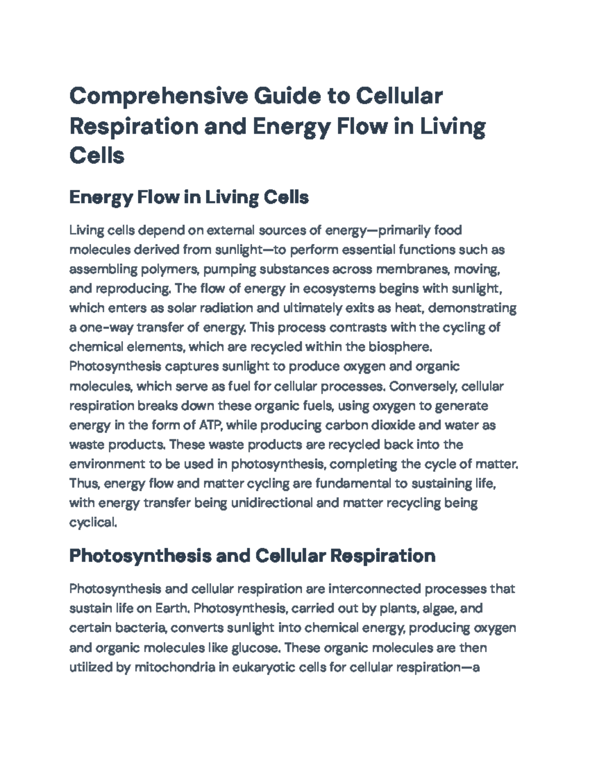 Comprehensive Overview of Cellular Respiration & Energy Flow (BIO101 ...