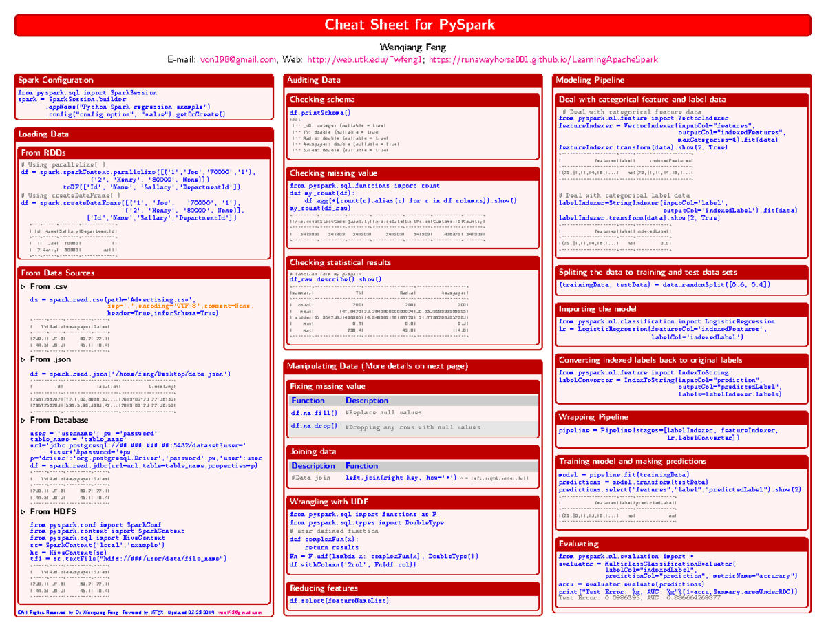 Cheat Sheet pyspark - Cheat Sheet for PySpark Wenqiang Feng E-mail ...