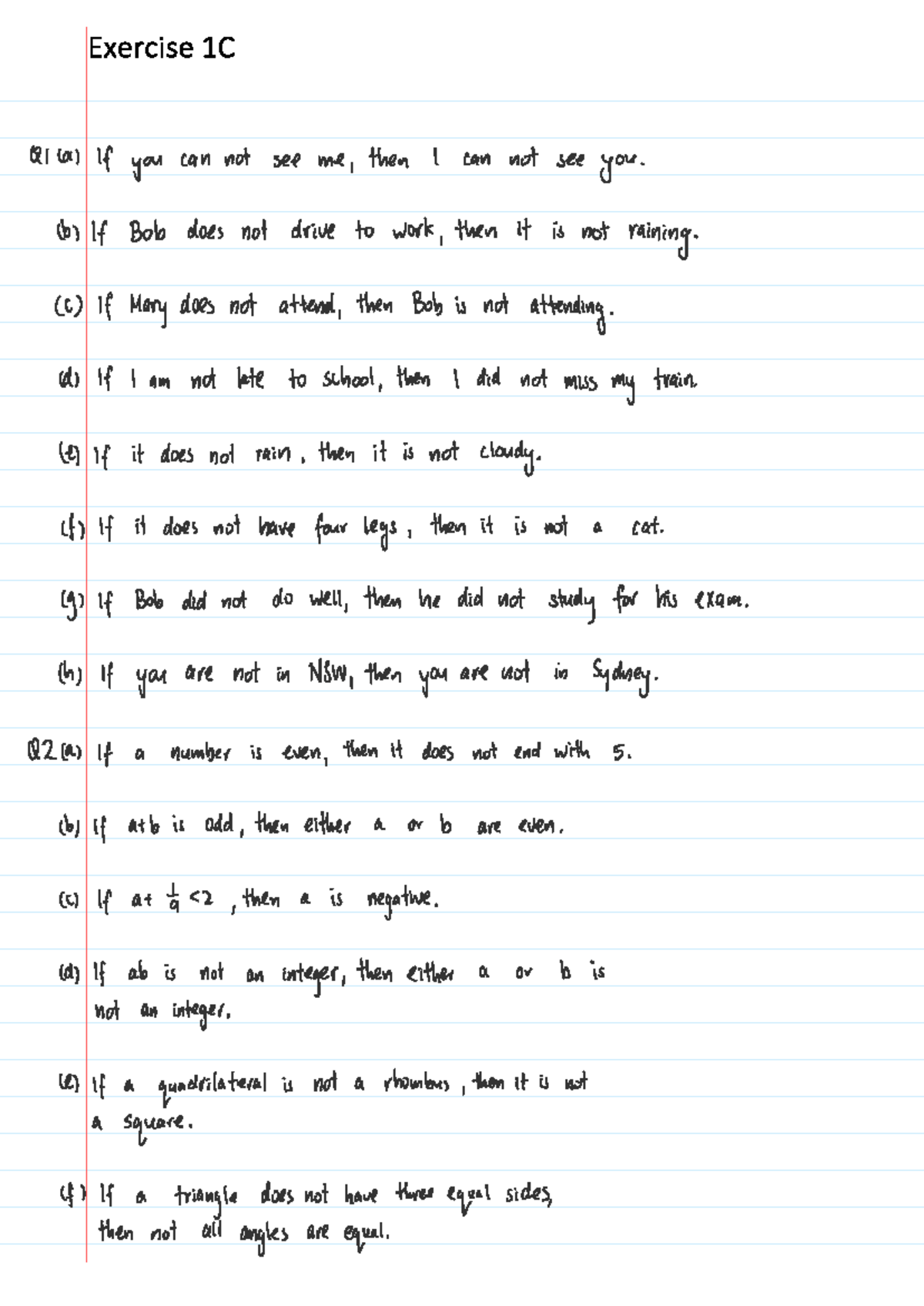 1C - Logic Exercises and Proofs: Conditional Statements and More - Studocu