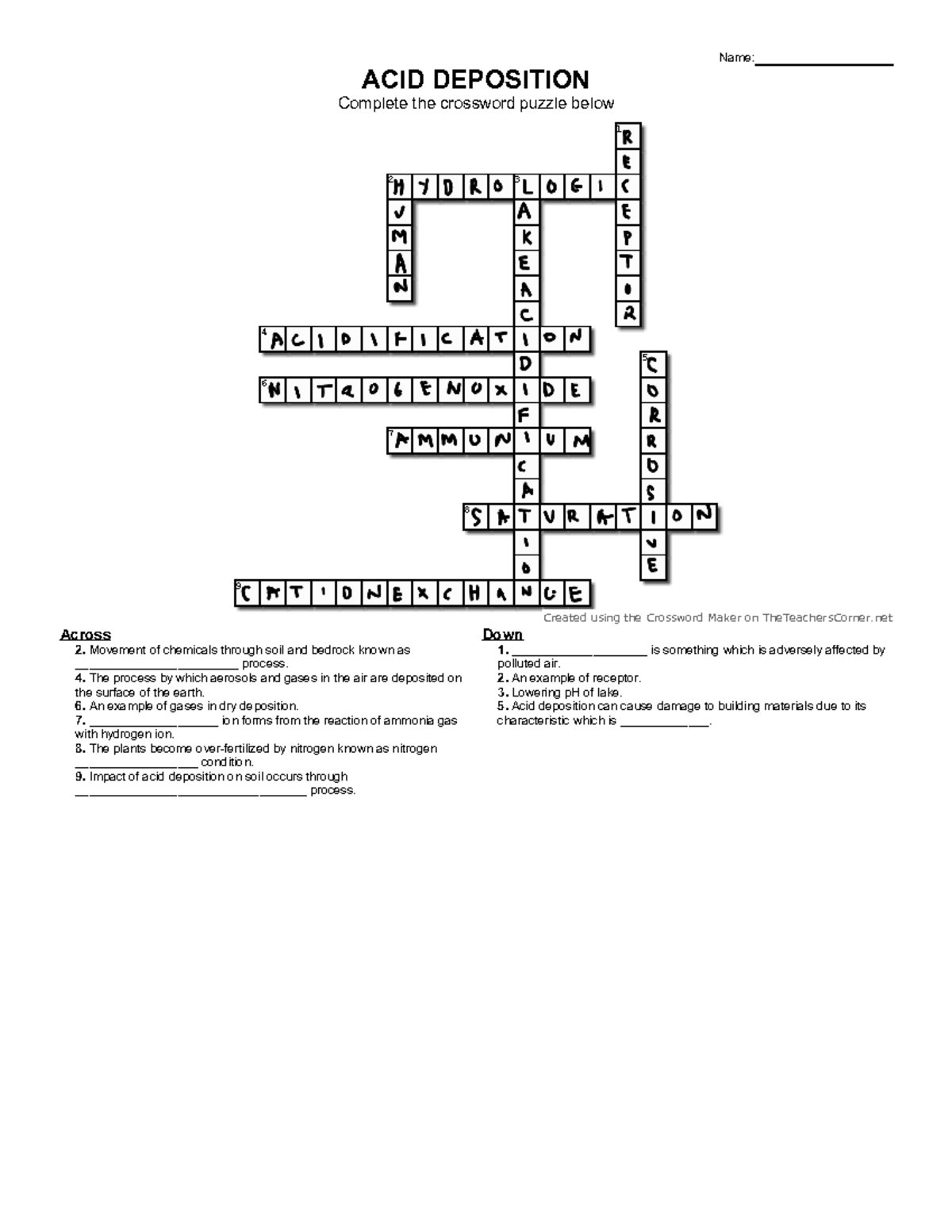 ACID DEPOSITION Crossword Puzzle (Course Code: 250514) - Studocu