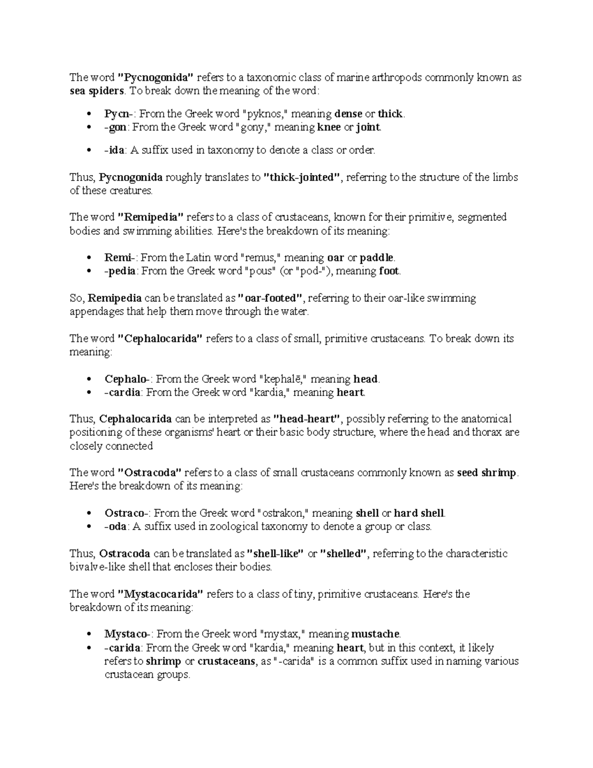 Chelicerata Class Definitions and Taxonomy Breakdown - Studocu