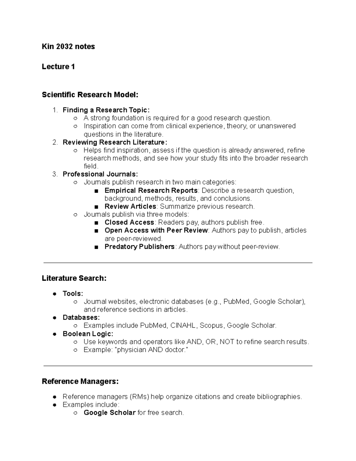 Kin 2032 notes - Kin 2032 notes Lecture 1 Scientific Research Model: 1 ...