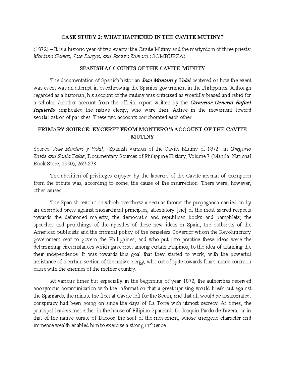 What Happened in the Cavite Mutiny - CASE STUDY 2: WHAT HAPPENED IN THE CAVITE MUTINY? (1872 ...