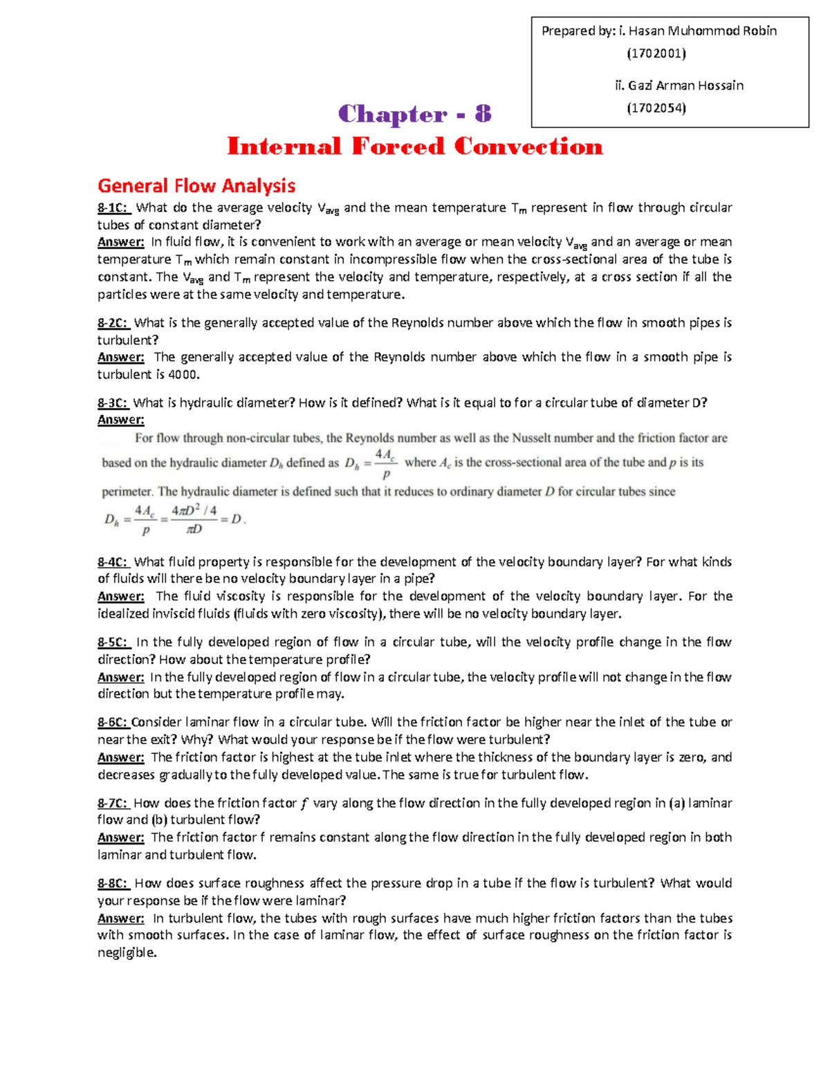 Chapter 8 Theory Q&A: Internal Forced Convection (1702054) - Studocu