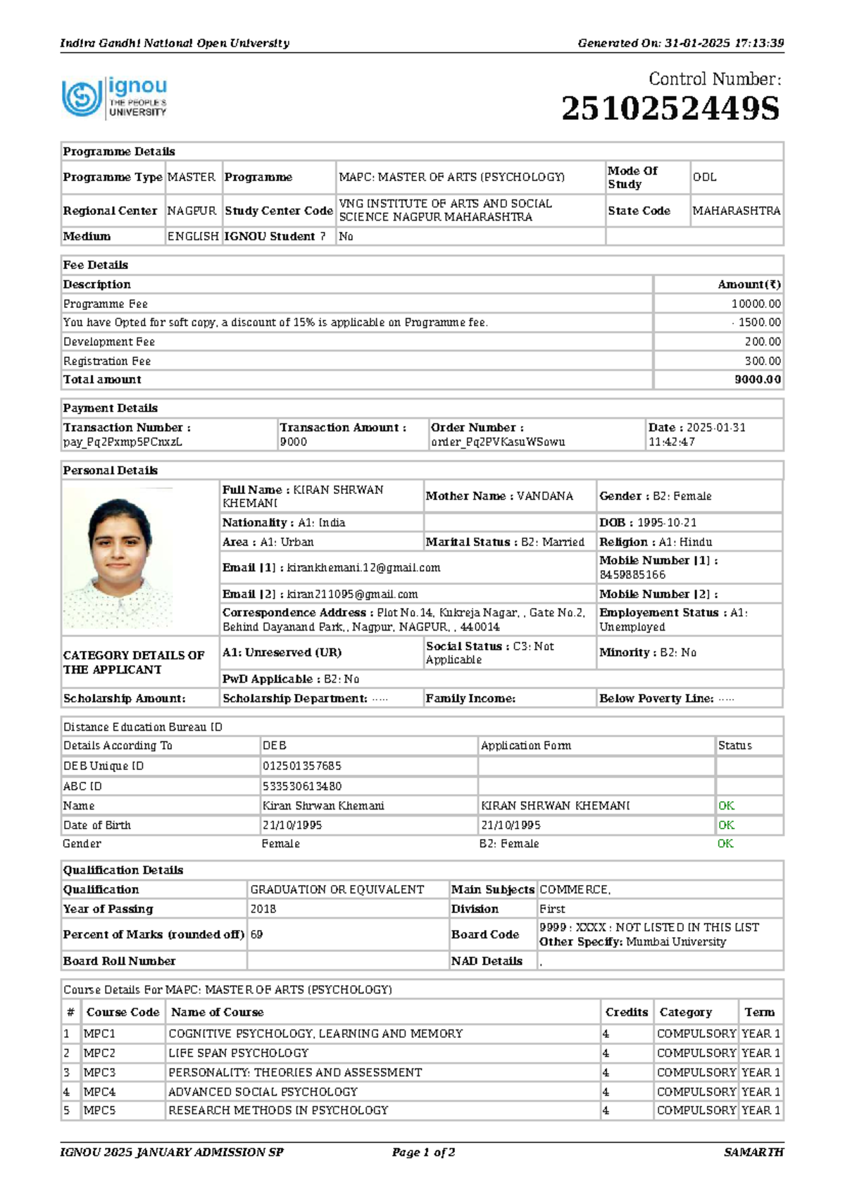 MA in Psychology Application Form - MAPC Program Details - Studocu
