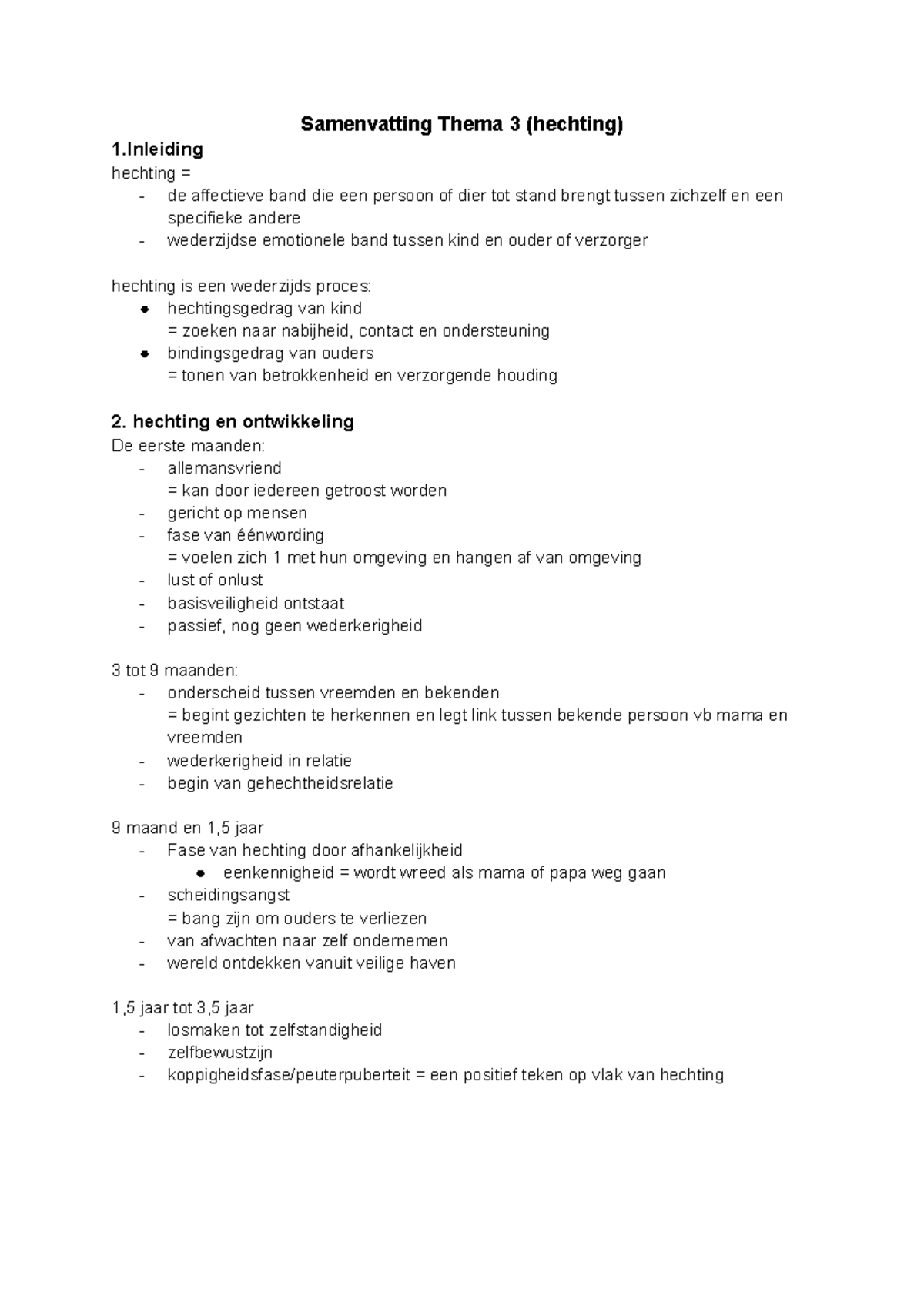 Samenvatting Thema 3: Hechting en Ontwikkeling in Kinderen - Studocu