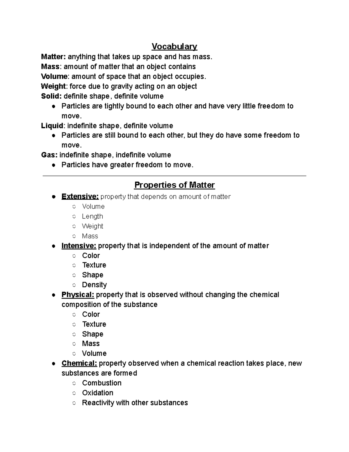 Matter and Its Properties: A Study Guide on Vocabulary - Studocu