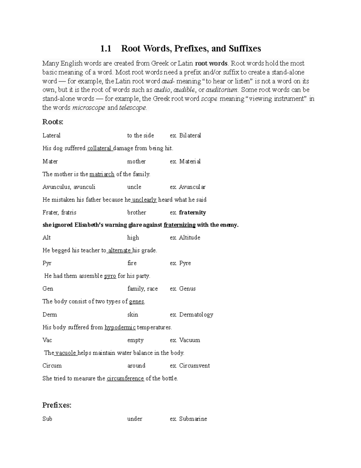1.1 Root Words, Prefixes, and Suffixes - Understanding Basics in ...
