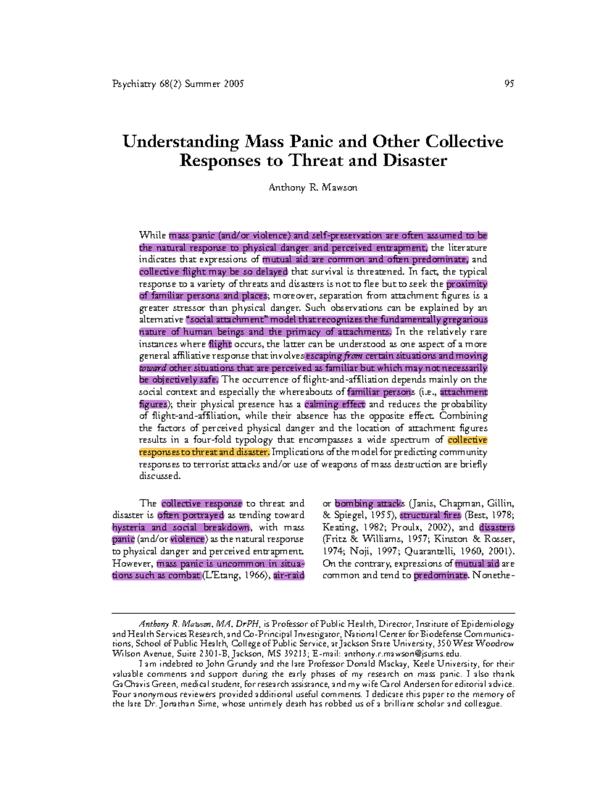 Understanding Collective Responses to Threat and Disaster (PSY682 ...