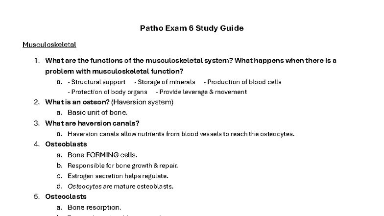 Patho Exam 6 - study guide - Patho Exam 6 Study Guide Musculoskeletal 1 ...