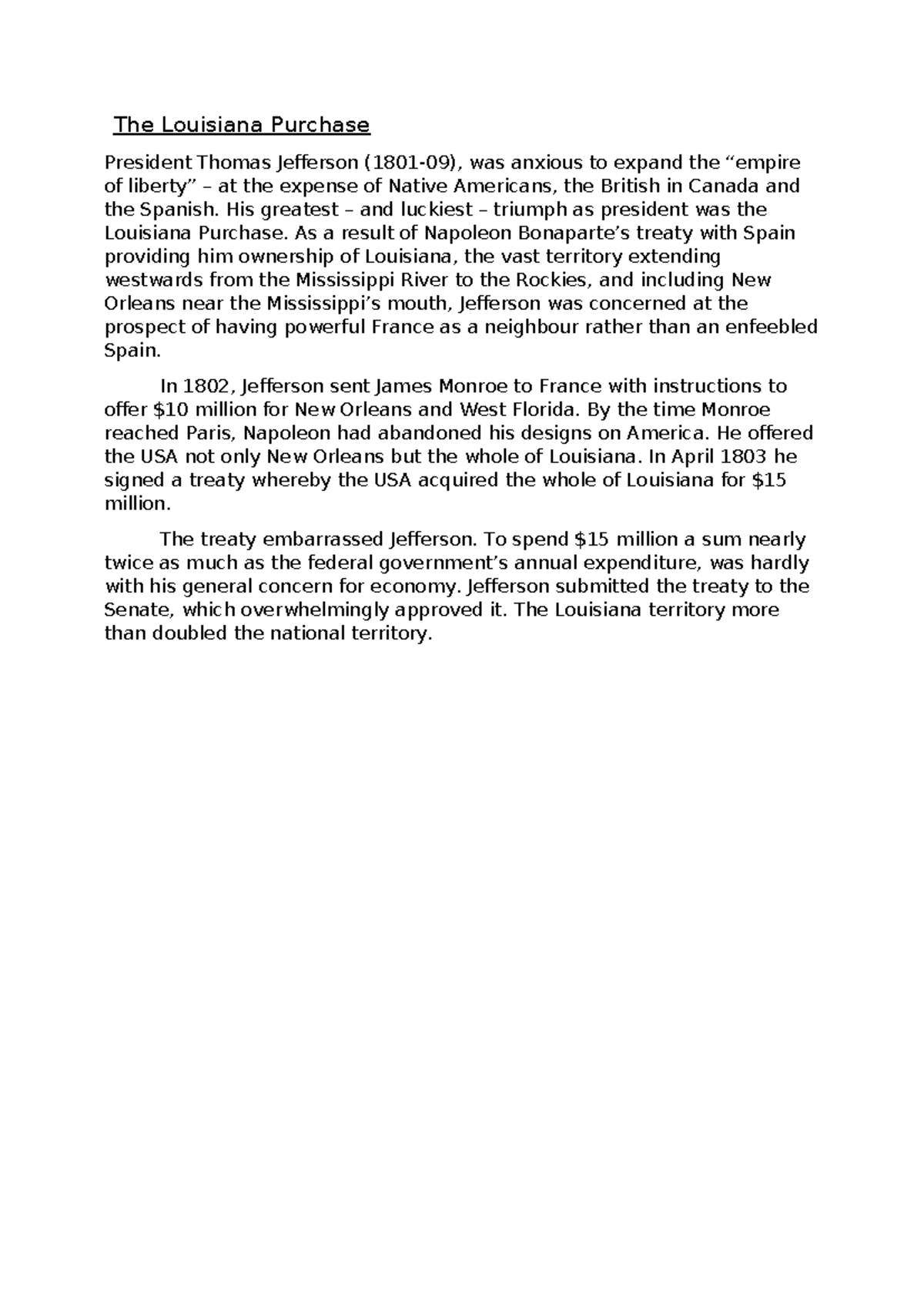Impact of the Louisiana Purchase on U.S. Territorial Expansion - Studocu